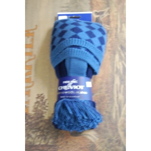 Chessboard New Navy/ Ancient Blue Socks With Garters